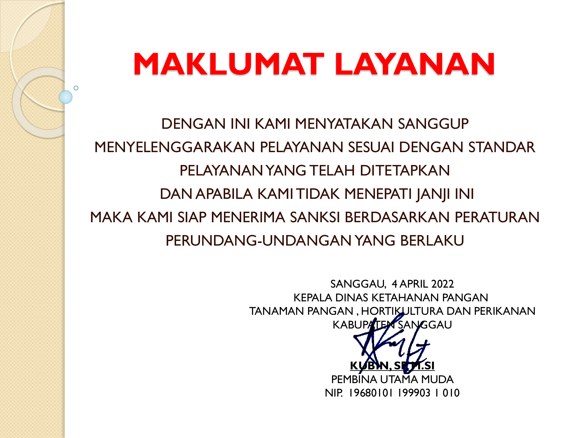 Maklumat Pelayanan – DKPTPHP